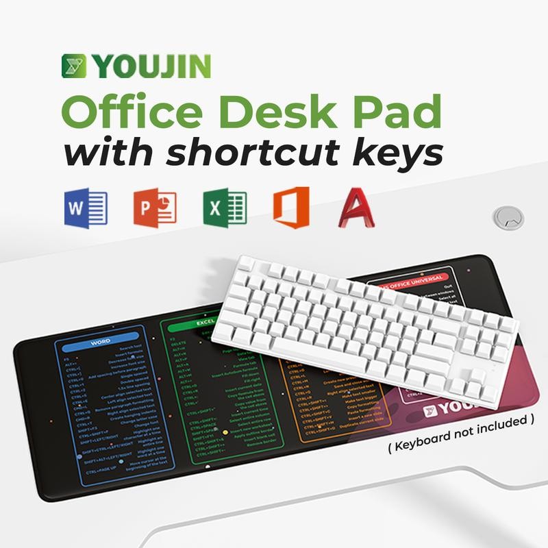 YOUJIN Large Office Mouse Pad, 800MM*300MM for Desk, Excel Shortcuts ...