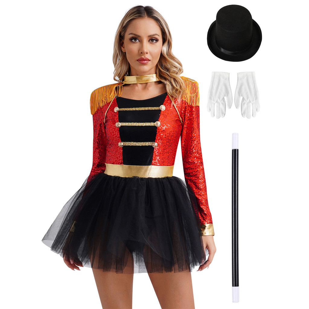 Yhong Women Circus Ringmaster Costume Long Sleeve Fringes Epaulet ...