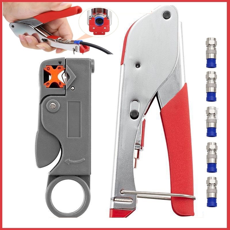 1 Set Coaxial Cable Crimp Tool Coax Crimper Coaxial Cable Stripper F ...