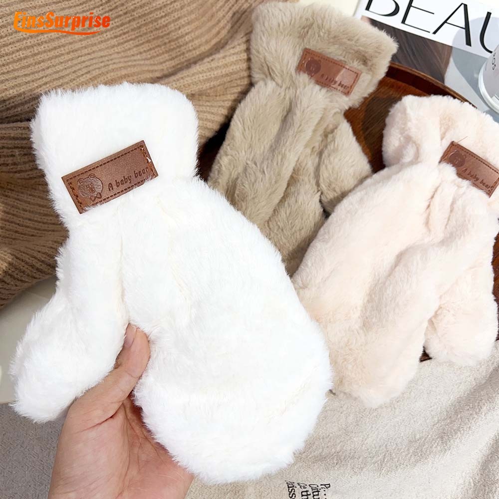 Soft Comfortable Plush Anti Cold Mittens-Simple Plush Finger Mitts-Cute ...