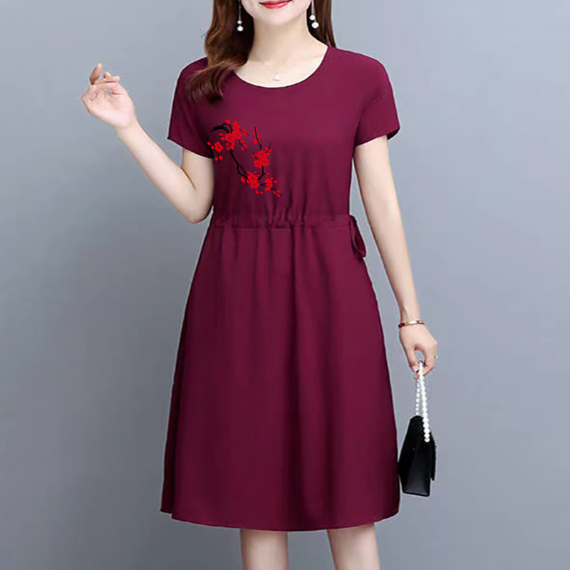 red casual dress for women skirt short sleeve women dress plus size a ...