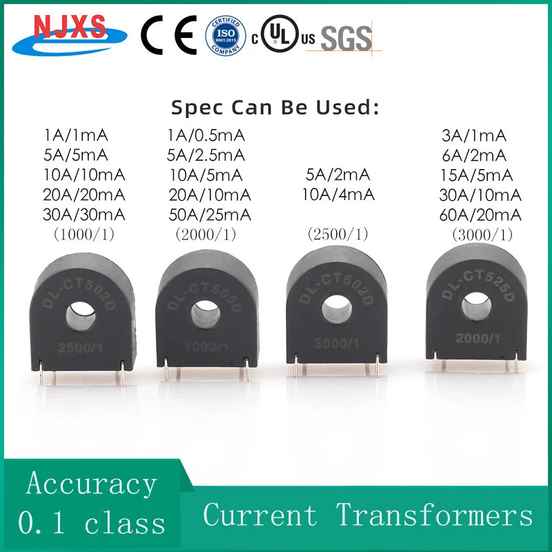 PCB Mount Mini Current Transformer 1A 0.5mA 1mA 5A 2.5mA 50A 25mA 0~60A ...