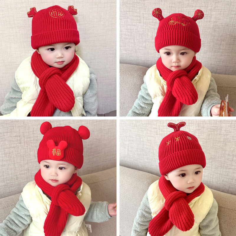 Baby Hats for Autumn Winter Red Woolen Hatsmale Female Babies During ...