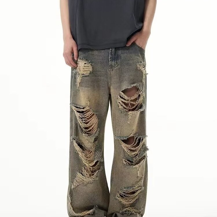 American Style Design Distressed Jeans Men'S Washed And Worn High ...