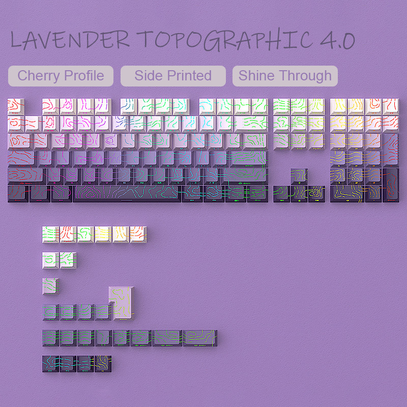 Lavender Topographic 4.0 Side Print RGB Backlit Keycaps PBT Double Shot ...