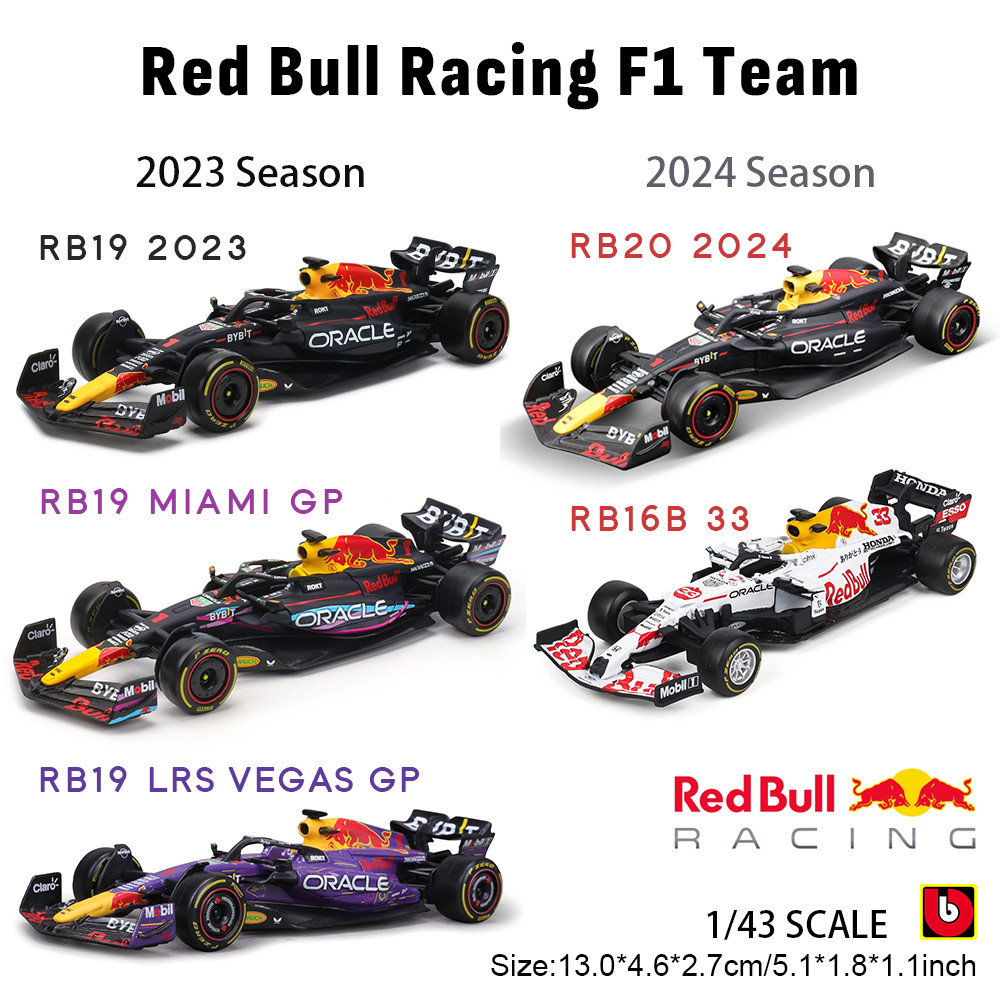 Bburago 1:43 2024 RB20 F1 Red Bull 2023 RB19 Miami 1 Verstappen 11 ...