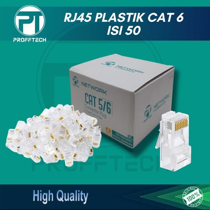 Profftech Connector UTP RJ45 Cat6 contains 50pcs Plastic RJ45 Connector ...
