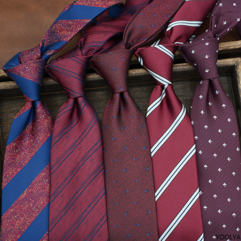 8CM Tie For Men Formal Ties Business Wedding Jacquard Wine Red Striped ...