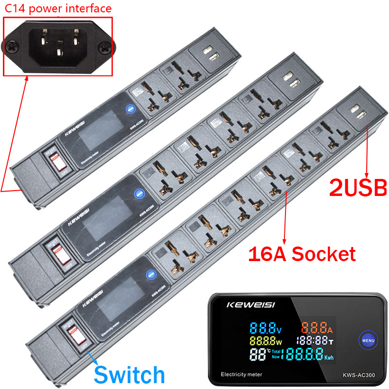 C14 Input Power Strip Distribution Unit 16a Universal Socket 2usb Port 2 13 Ways Socket With