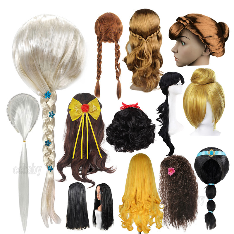 Disney Princess Wig Girls Frozen Elsa Anna Cosplay Wig Kids Jasmine ...
