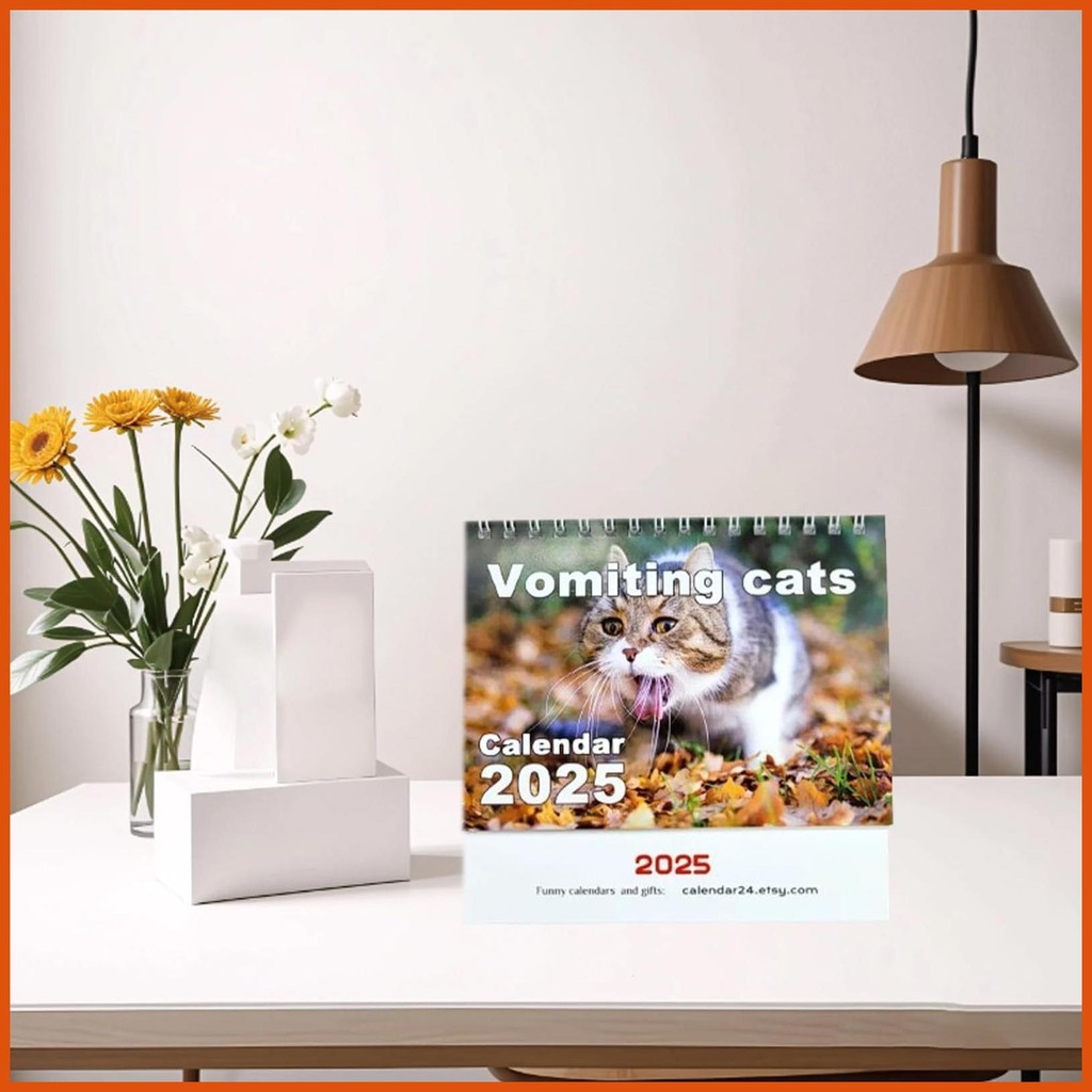 Cats Desk Calendar 2025 Vomiting Cat Desk Calendar 12 Month Table ...