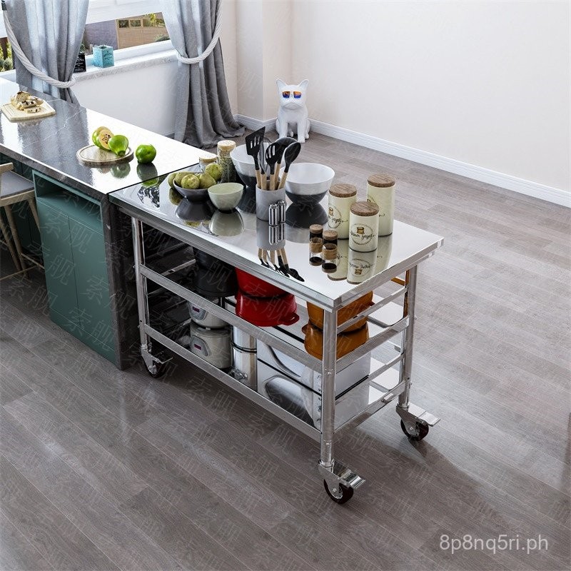 With Fence Workbench Three-Layer Stainless Steel Table Kitchen Console ...