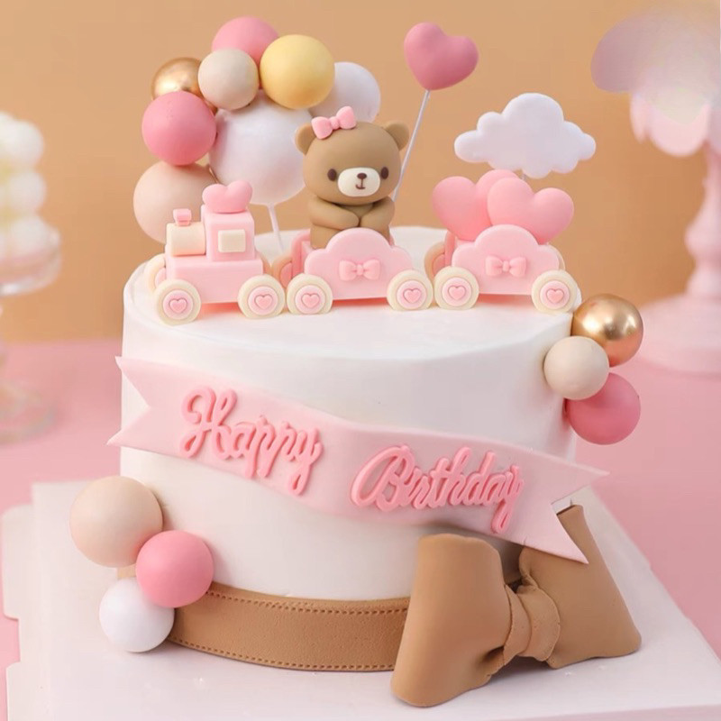 Teddy Train Cake Topper Cake Decoration Bear Train Pink Blue Baby Cake ...