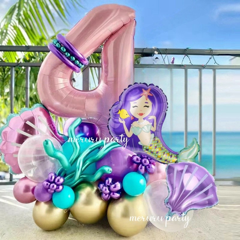 Mermaid Theme Balloons Pink Number Mermaid Tail Ballons Set for ...