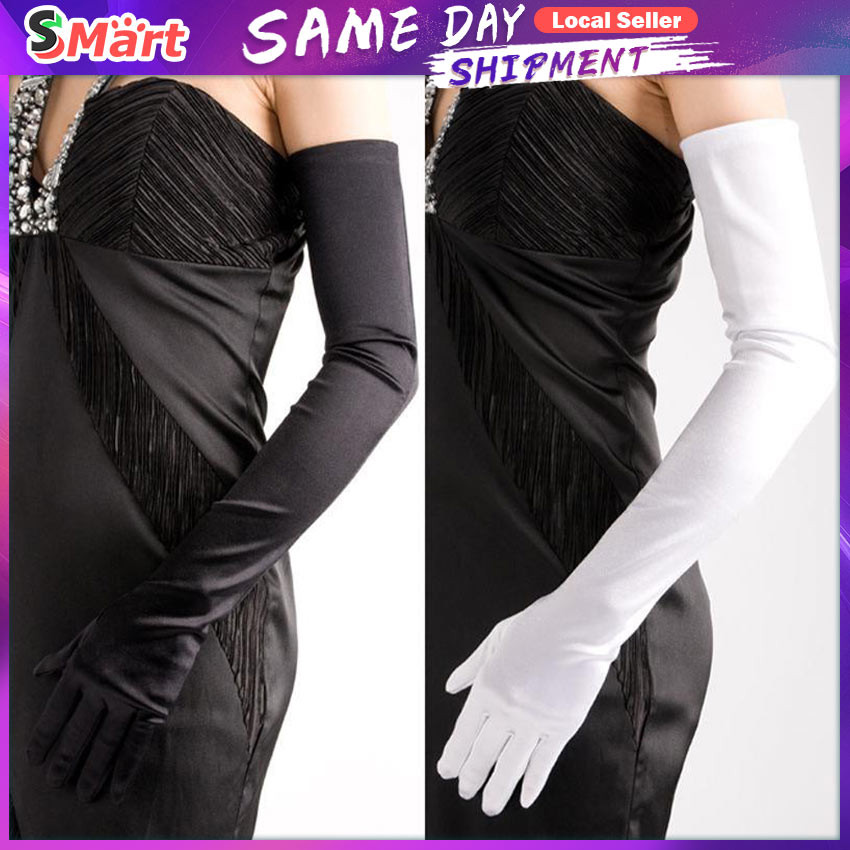 1 Pair Classic Women Opera Stretch Satin Finger Long Gloves Perform ...