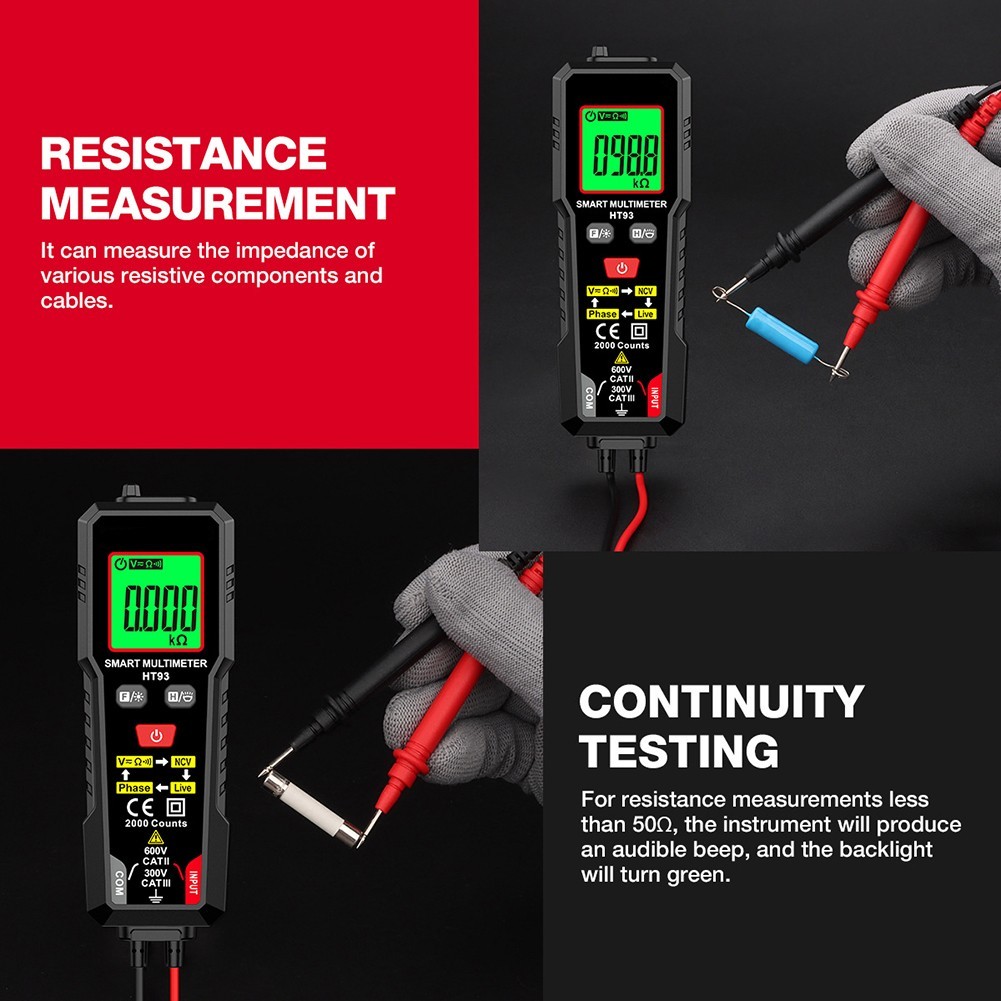 Smart Multimeter Continuity Test Data Hold High-Resolution LCD CAT III ...