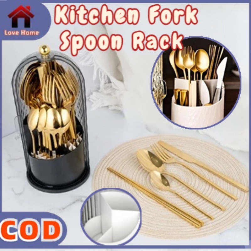 360° Rotating Fork Spoon Rack Dustproof with Lid Tube Utensils ...