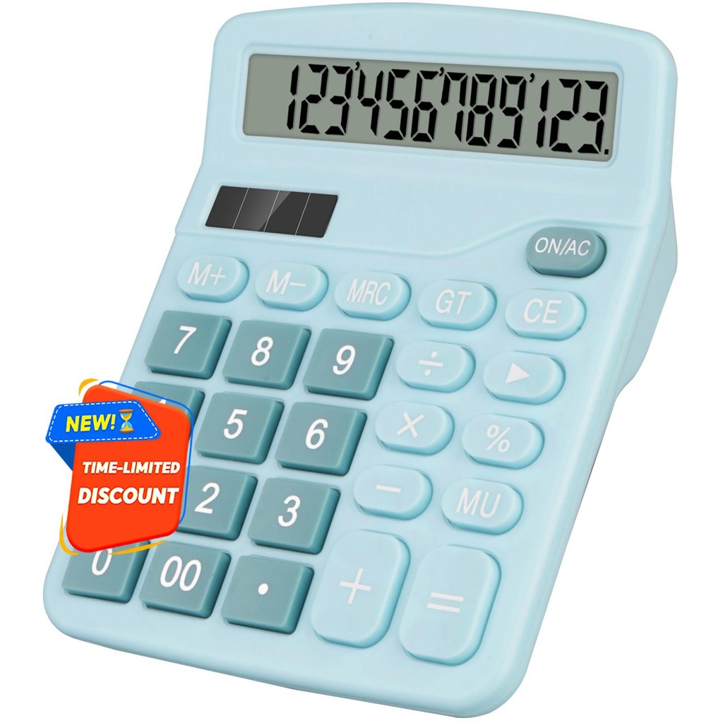 1pc Light Blue Desktop Calculator - 12-Digit LCD Display with Large ...