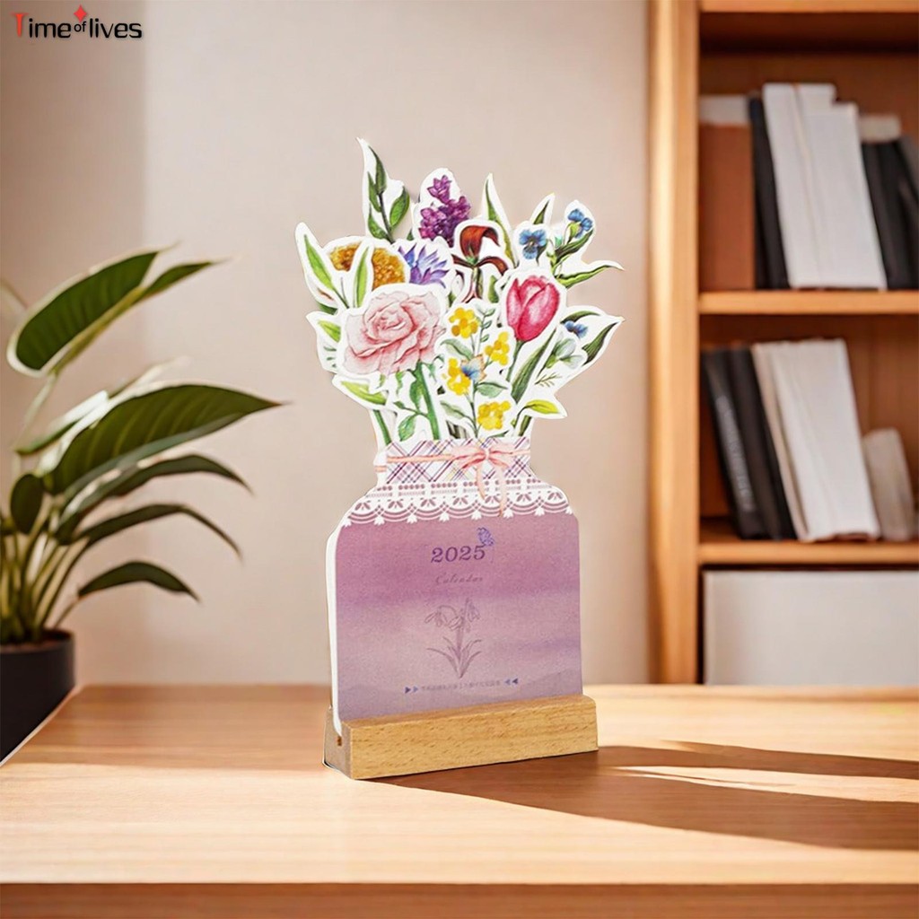 2025 Bloomy Flowers Desk Calendar Removable Vase Shaped Monthly Desk ...