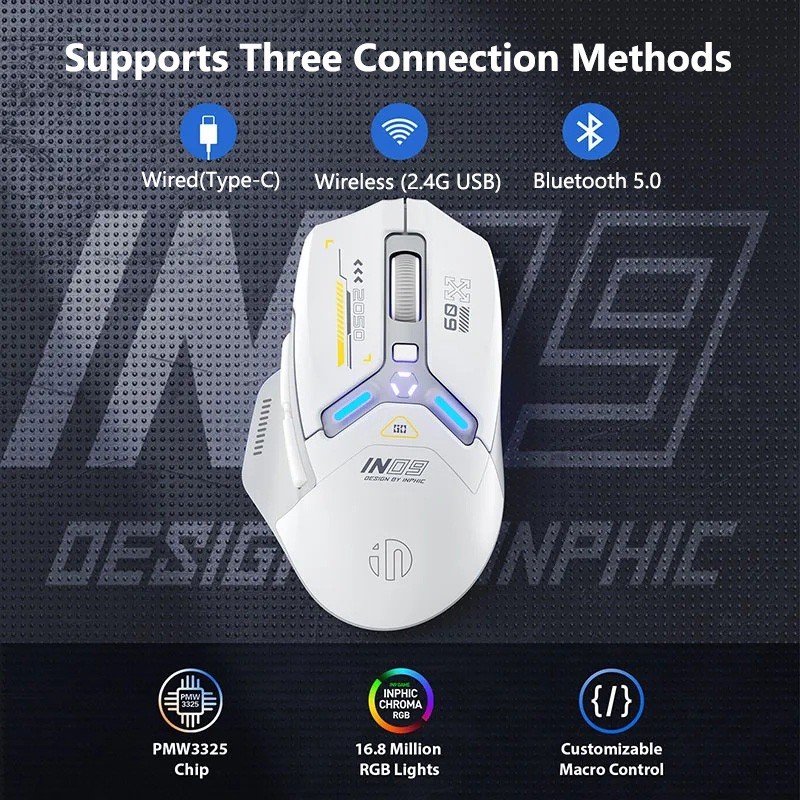 Inphic IN9 Wireless Gaming Mouse RGB 2.4G Bluetooth 5.0 Tri-Modes Wireless Mute Ergonomic Mouse ...