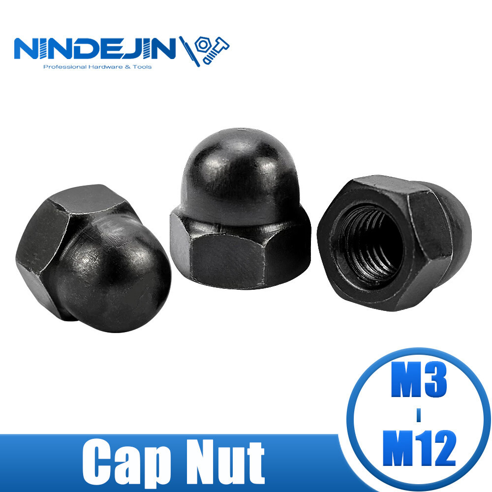 GG+NINDEJIN 3-40pcs Acorn Cap Nut M3 M4 M5 M6 M8 M10 M12 Black Carbon Steel Dome Nut Cover Cap ...
