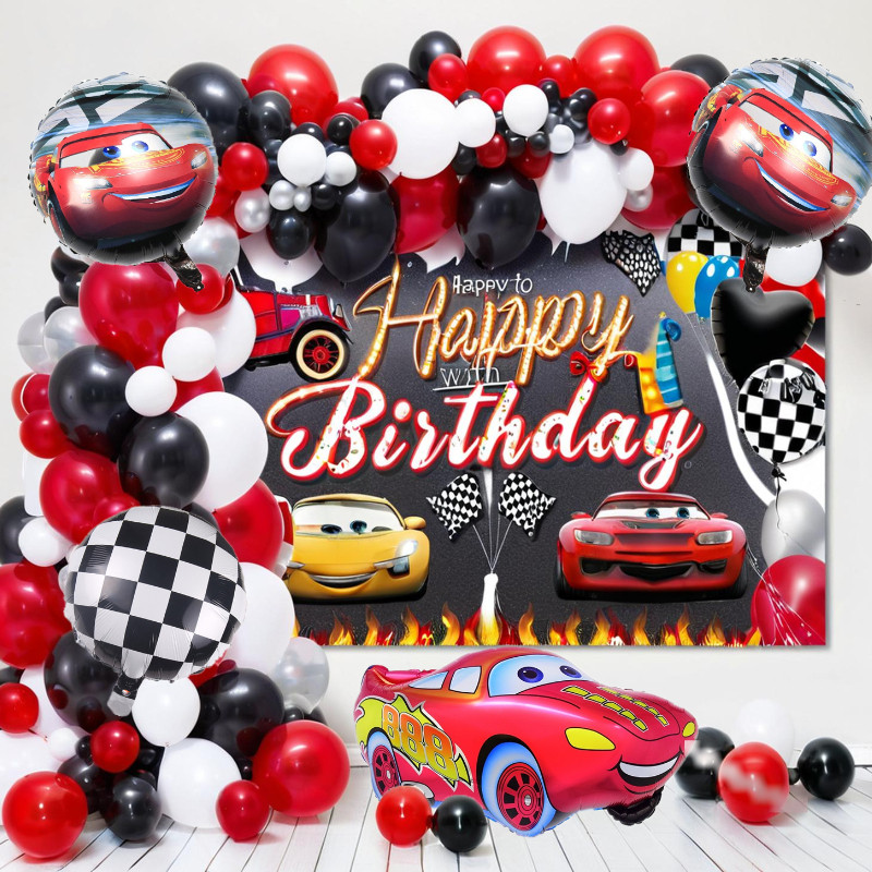 1Set Racing Car McQueen Balloon Set Red White Black Balloons with ...