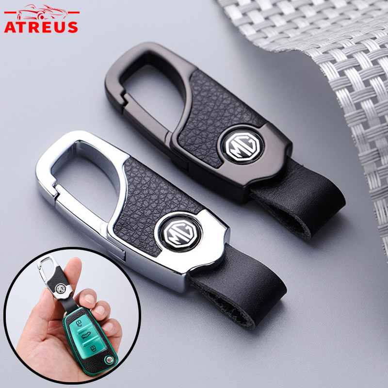 MG Car Logo Keychain Metal Leather Car Keychain Creative Key Holder Key ...
