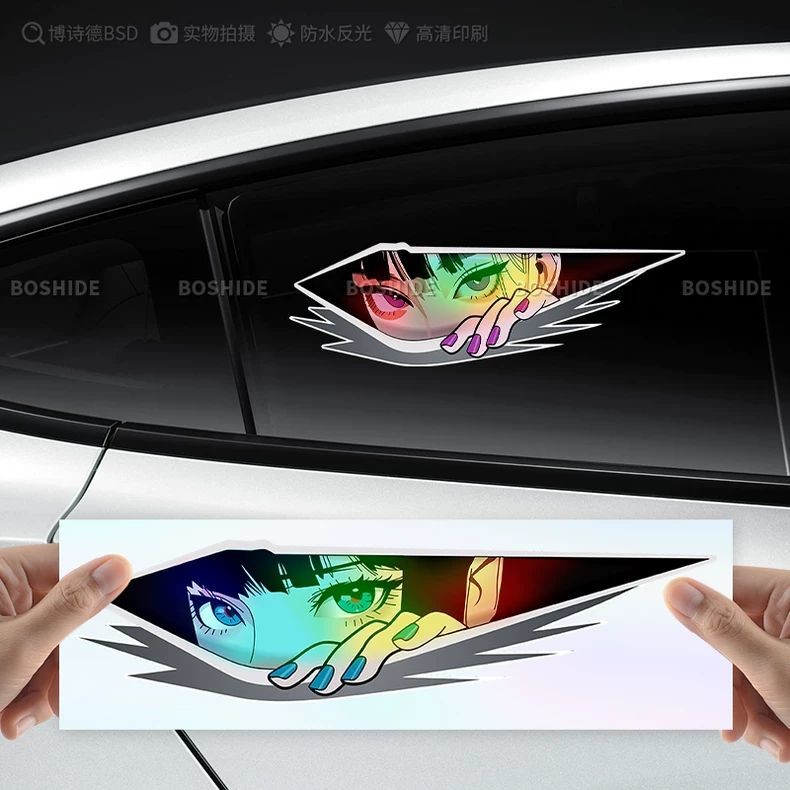 Two-dimensional Anime Beautiful Girl Eyes Laser Car Sticker Computer ...