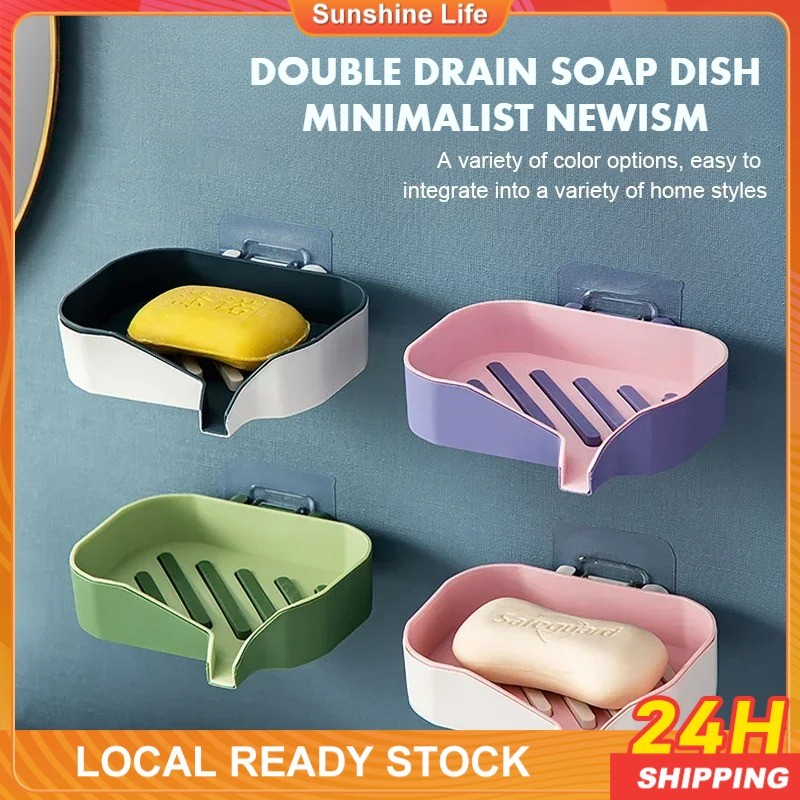 Wall-mounted Drain Soap Dish Creative Double Layer Soap Box Rack Nail ...
