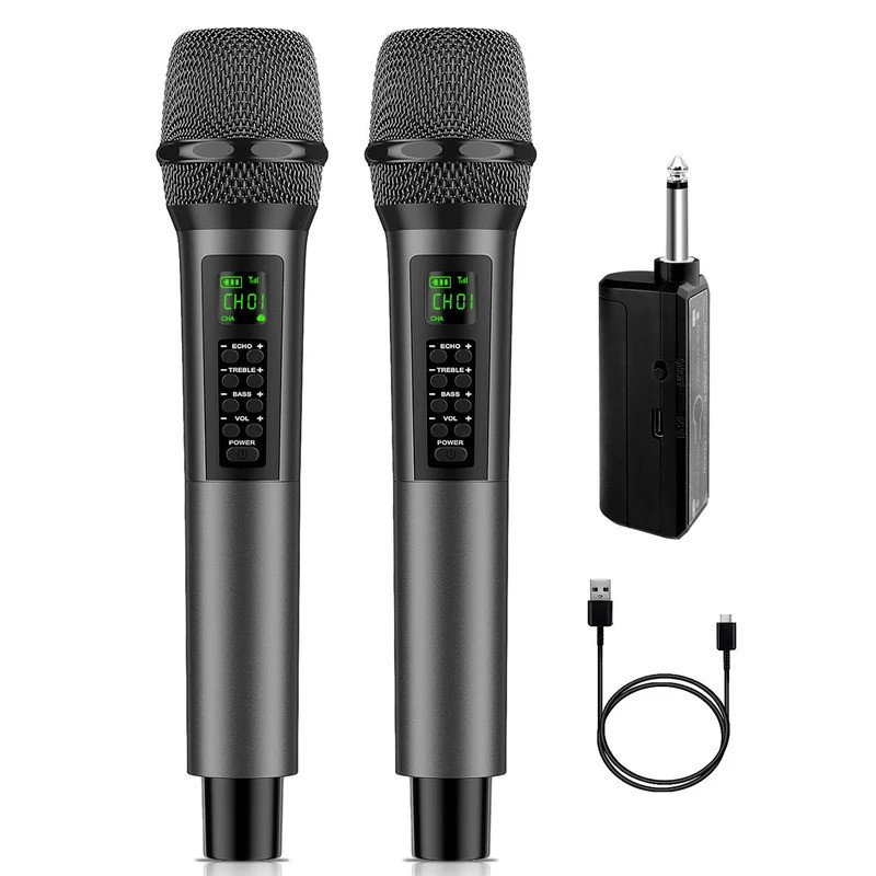 Heikuding Wireless Microphone UHF Dual Cordless Dynamic Mic System with Rechargeable Receiver ...