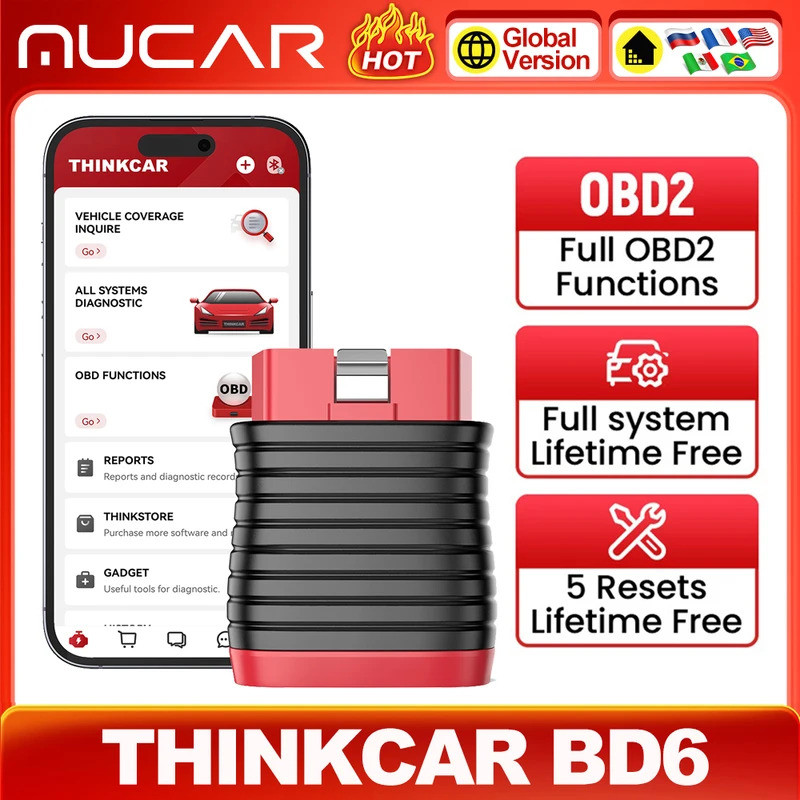 Thinkcar BD6 2024 Car Scanner Full System Diagnostic Tools Oil/Brake/IMMO Key/ETS/ABS 5 Resets ...