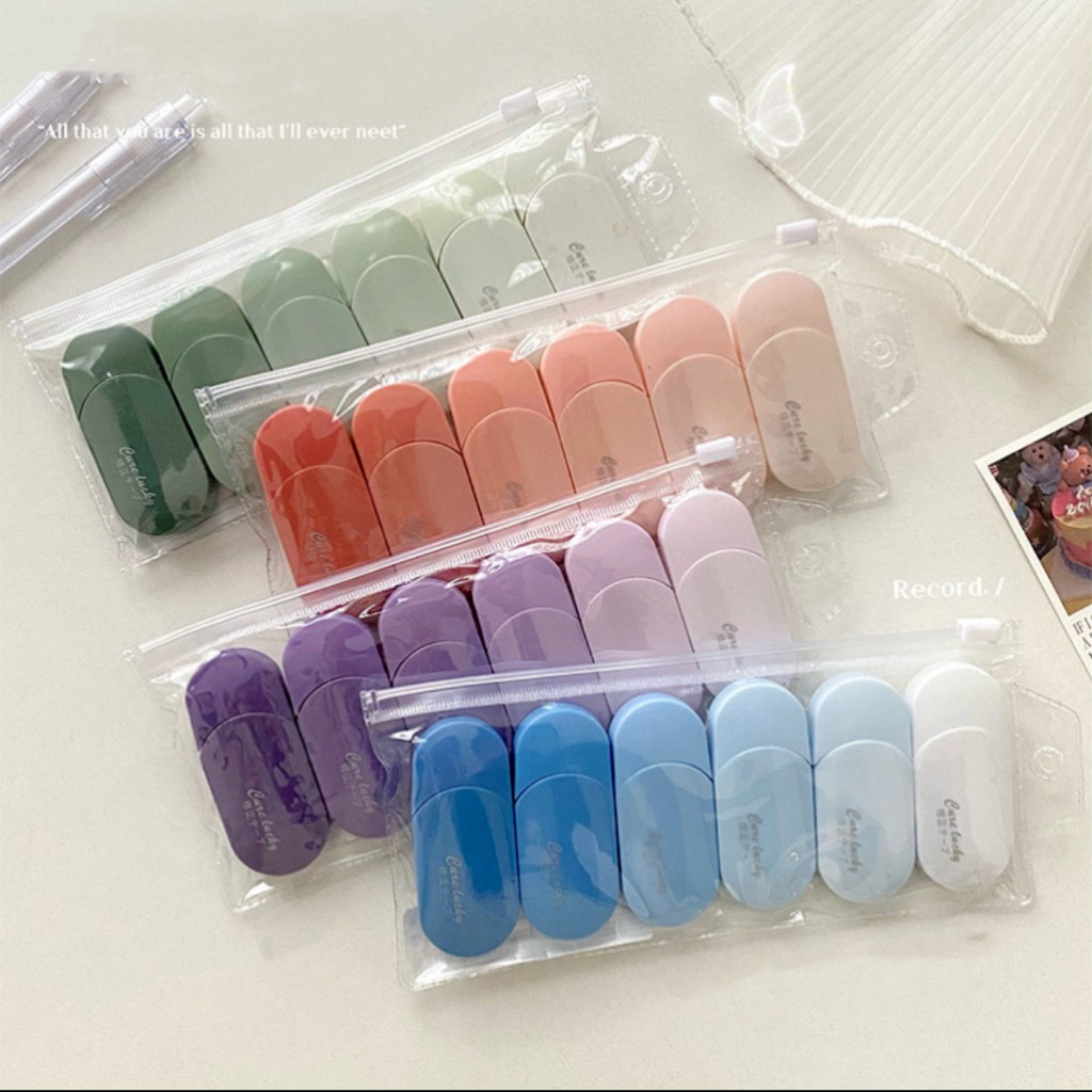 1Bag/6pcs Gradient Correction Tape Portable White Out Tape with Transparent Bag Stationery ...