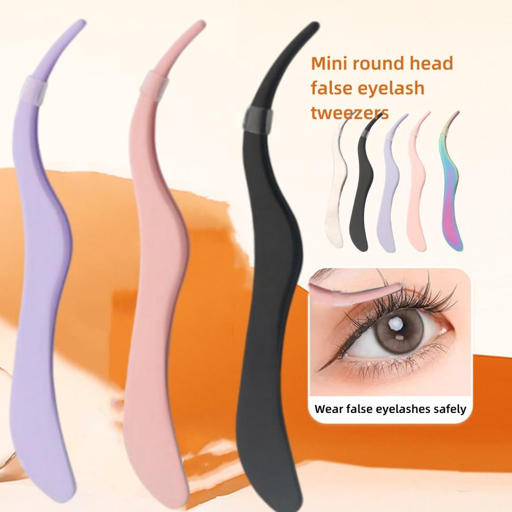 Stainless Steel Eyelash Tweezer Portable Eyelash Assistant Round Head ...