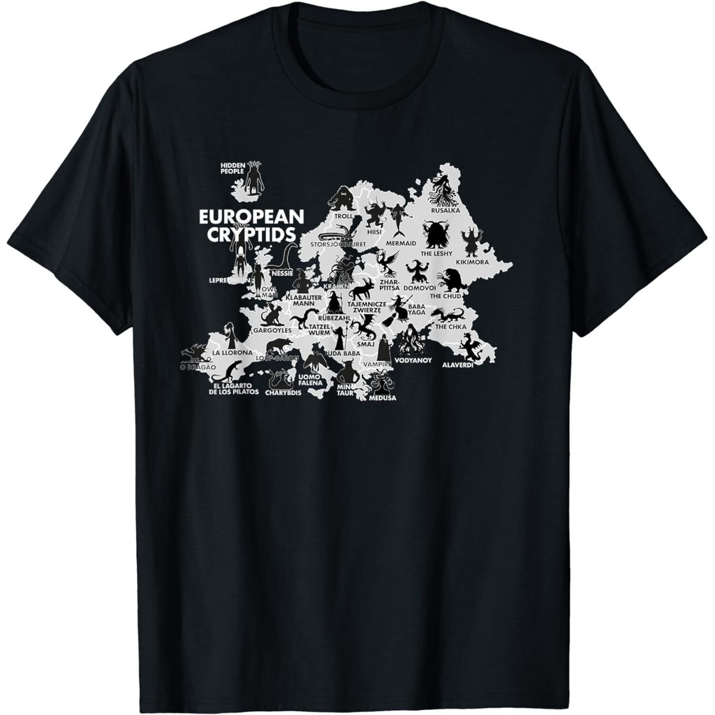 Cryptids Of Europe Map Mythical Legendary Monsters Tee Shirt | Shopee ...
