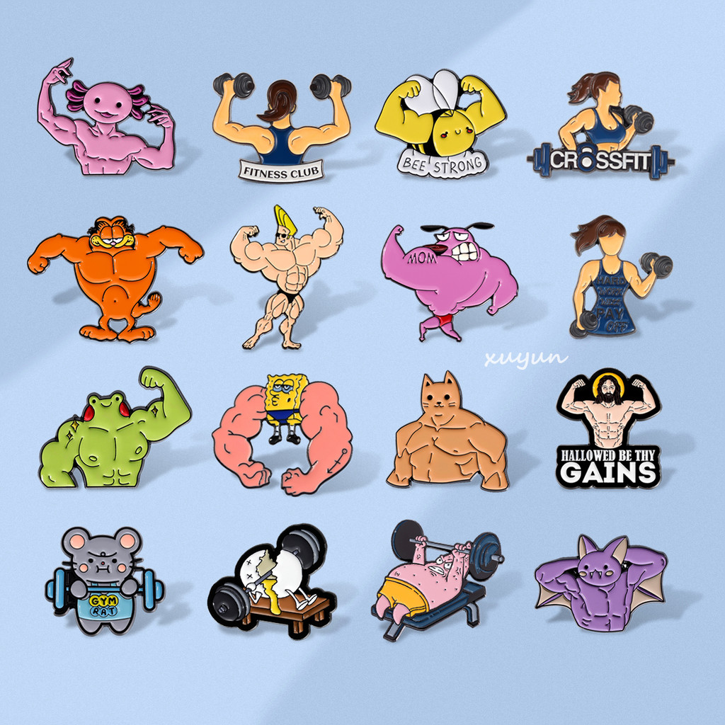 Sports Muscle Animal Enamel Brooch Fitness Enthusiast Metal Badge ...