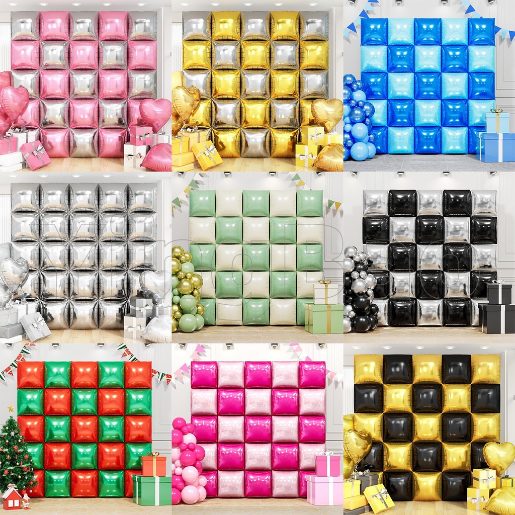 25pcs/set two-sided square foil balloon wall backdrop, Gold, silver ...