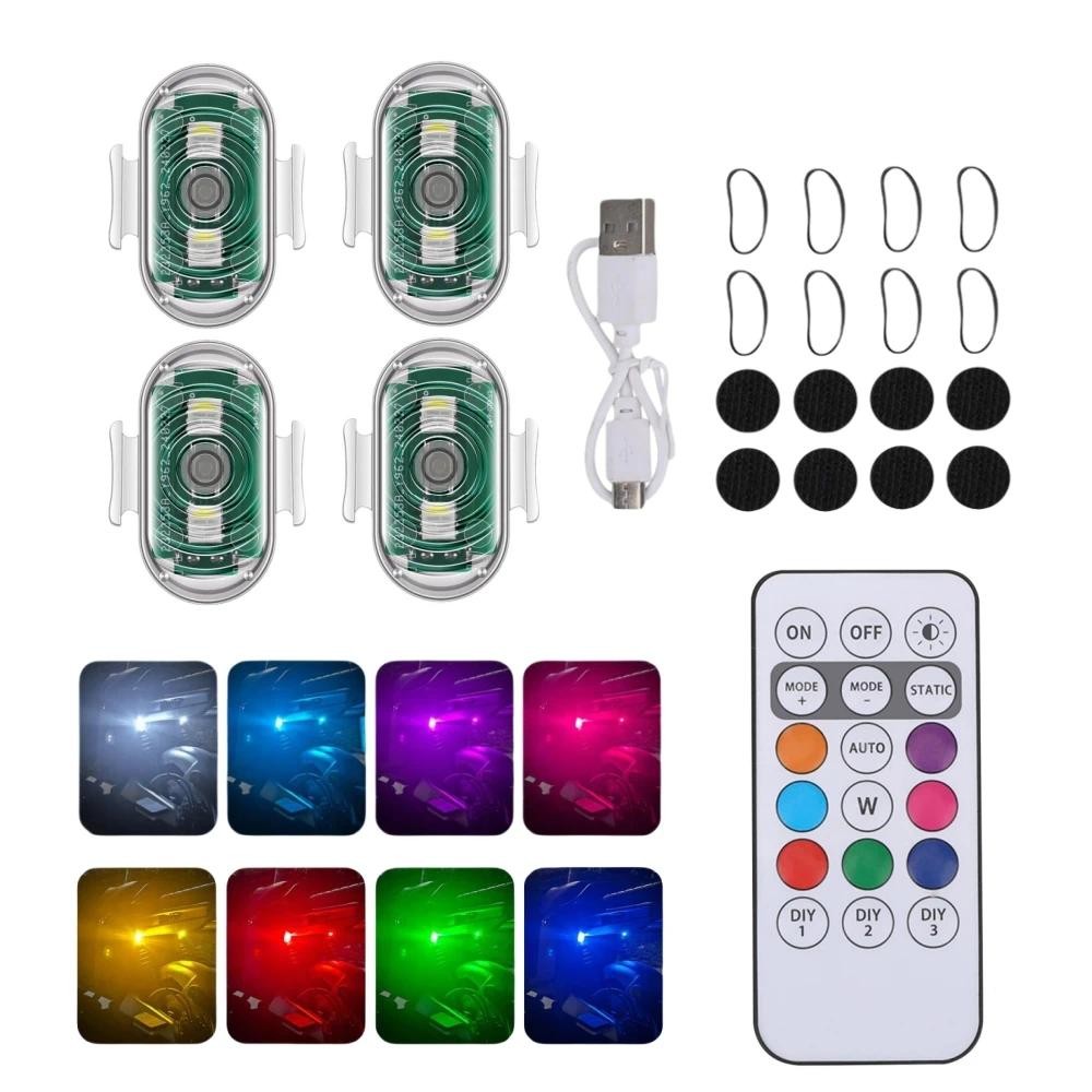 4pcs Wireless LED Car Motorcycle Anti-collision Rechargeable Warning Light Flash Indicator Drone ...