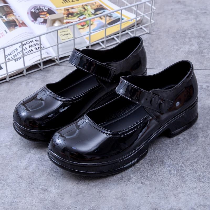 Girls Black Shoes Student Shoesrubber Glossy Black Shoes Fashion Heels ...