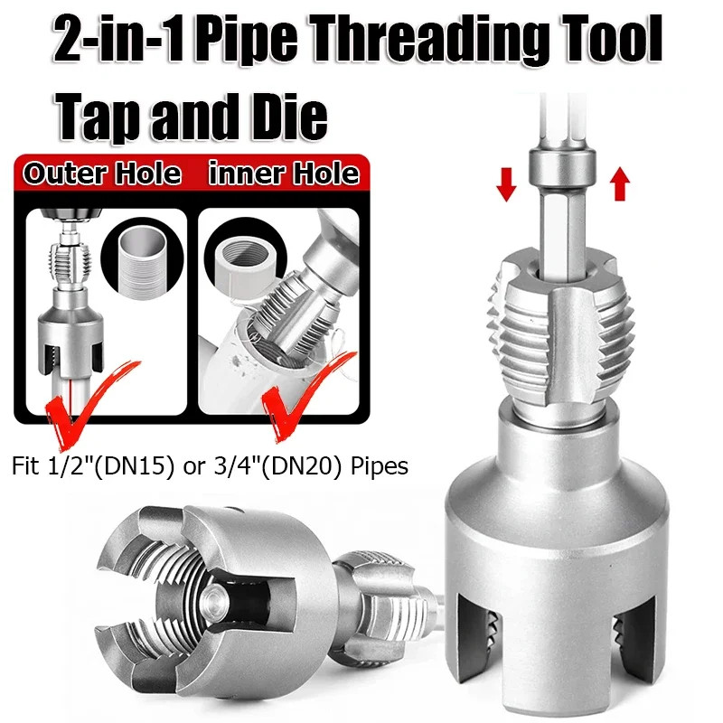 Upgrade DN15 DN20 Pipe Threading Tool Hex Shank Tapping and Die ...