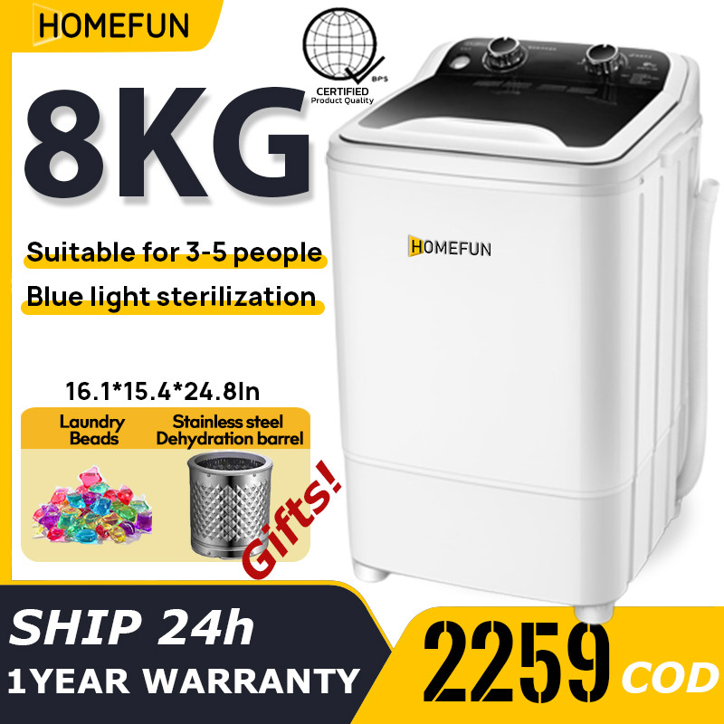 HOMEFUN Washing Machine-8KG black Washing machine Top-Loading with ...