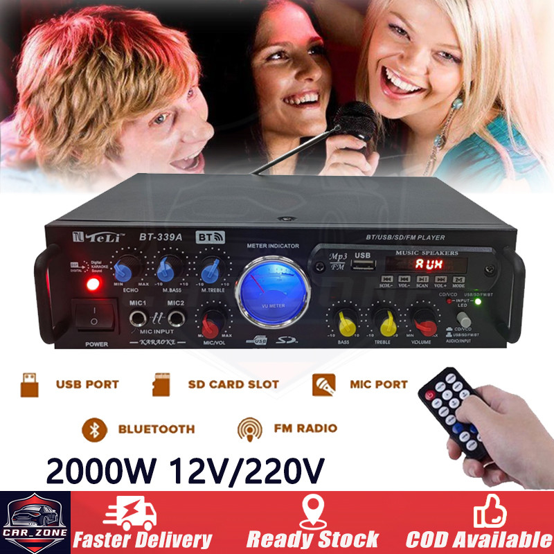 2000W BT-339 Stereo 2-Channel HiFi Karaoke Amplifier with USB/SD Input ...