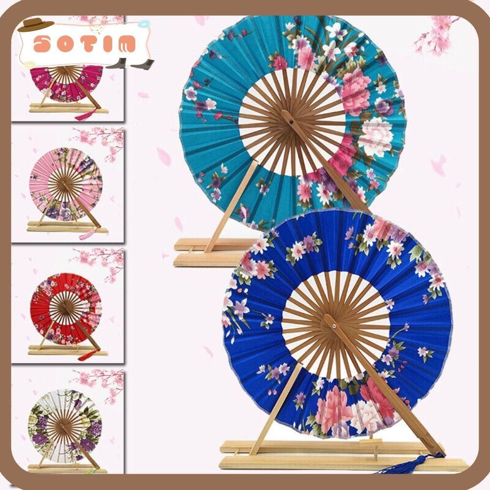 SOTIM Circle Folding Fan, Japanese Bamboo Round Hand Fan, Art Craft ...