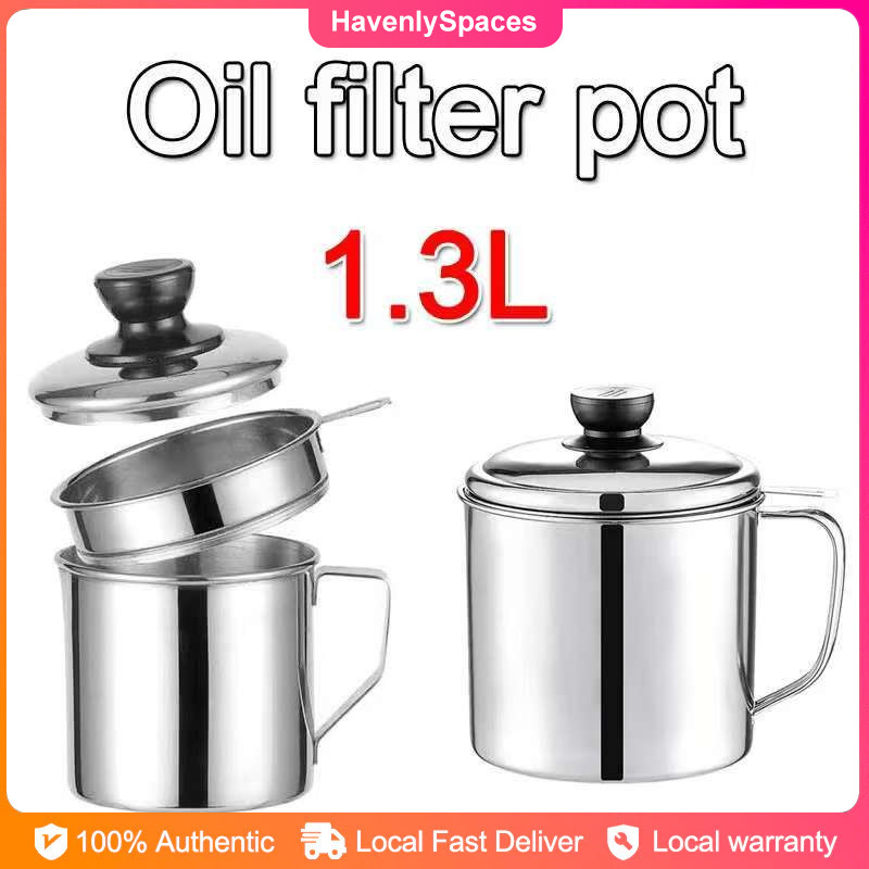 1.3L Stainless Steel Oil Filter with Cover Edible Oil Storage Tank ...