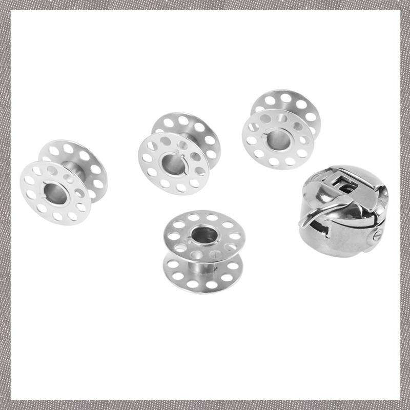 Domestic sewing machine bobbin case + 4 bobbins fit, ,singer + more ...