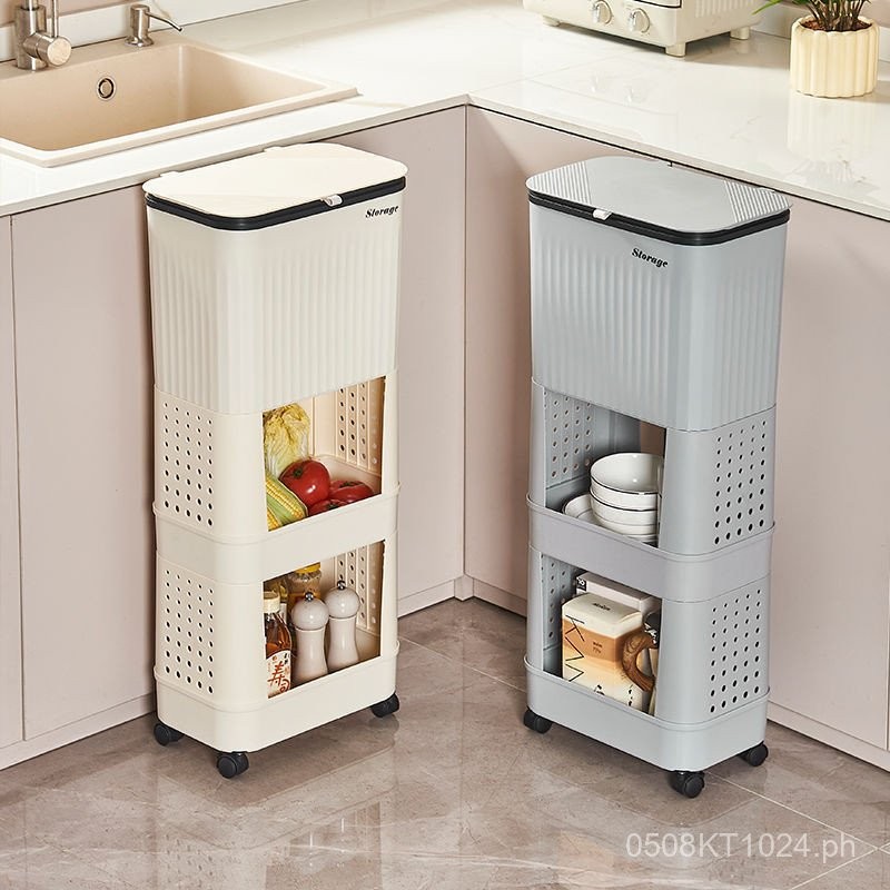 Small Cart Trash Can Kitchen Floor-Standing Movable with Wheels Storage ...