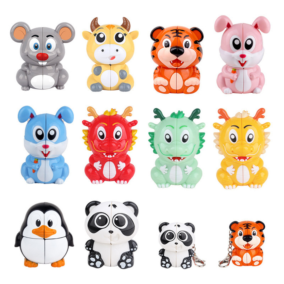 Yuxin Cartoon Animal Design 2x2 Magic Cube Panda Dragon Tiger 2x2 Mini ...
