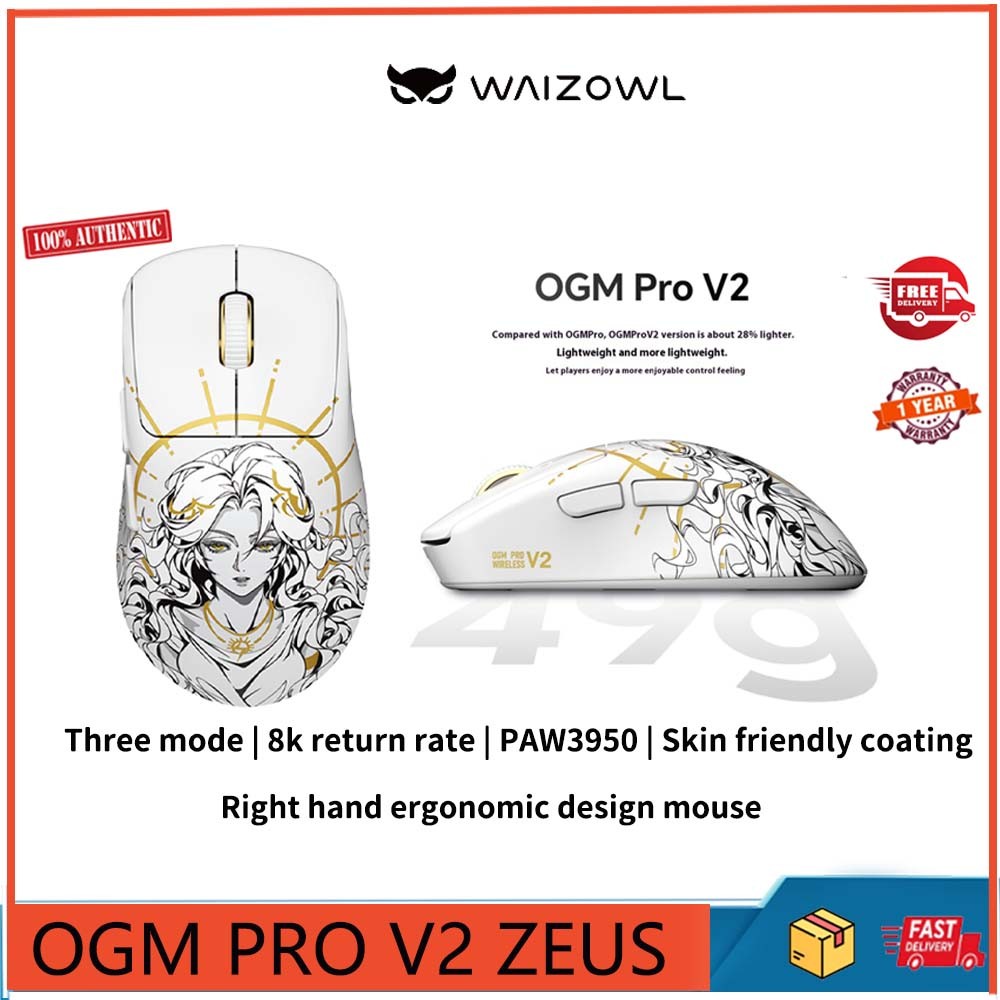WAIZOWL OGM PRO V2 ZEUS three mode wireless game mouse, PAW3950, 8k ...