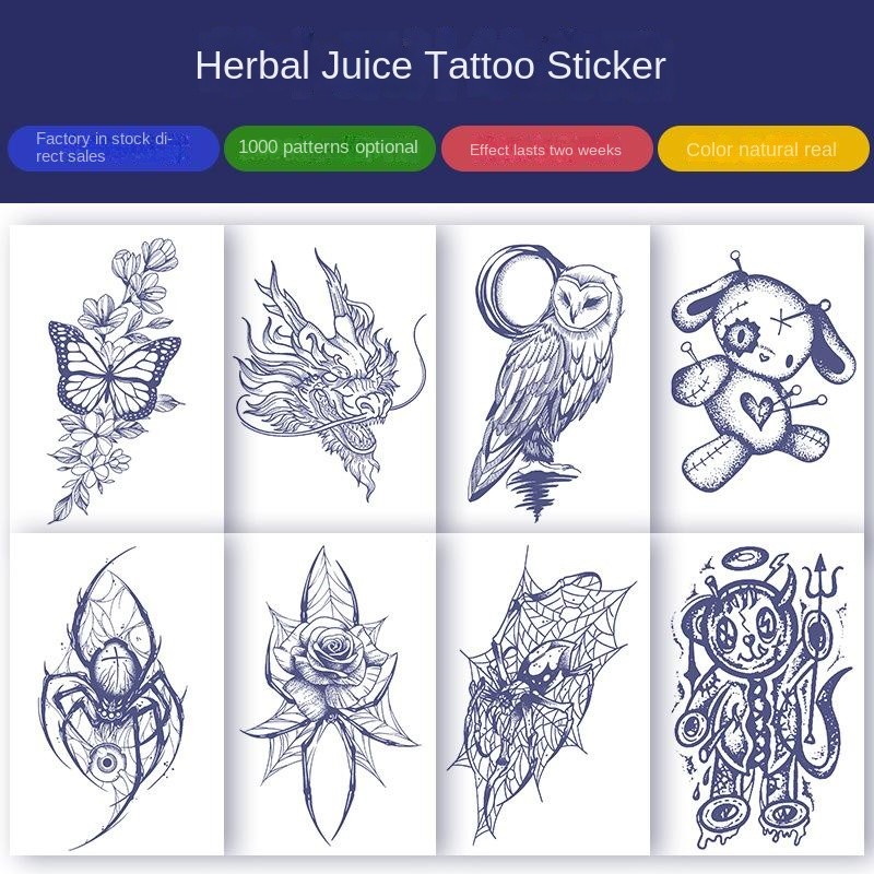 Herbal Tattoo Stickers Dark Flower Arm Juice Female Male Semi-Permanent ...