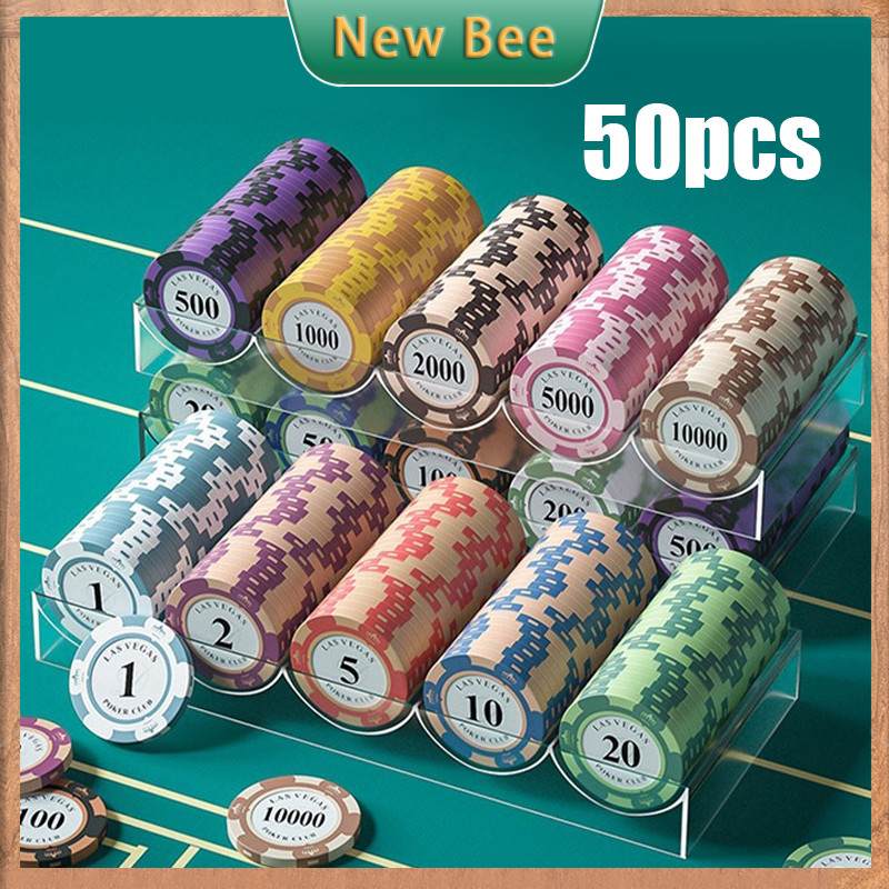 50Pcs Clay Poker Chips Set Professional Texas Poker Chips 10/20/50/100 ...
