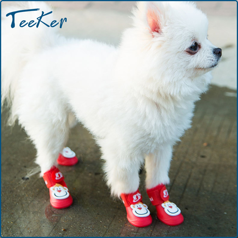 Teeker 4pcs Pet Rain Boots Waterproof&Wear-Resistant Silicone Soft Sole ...